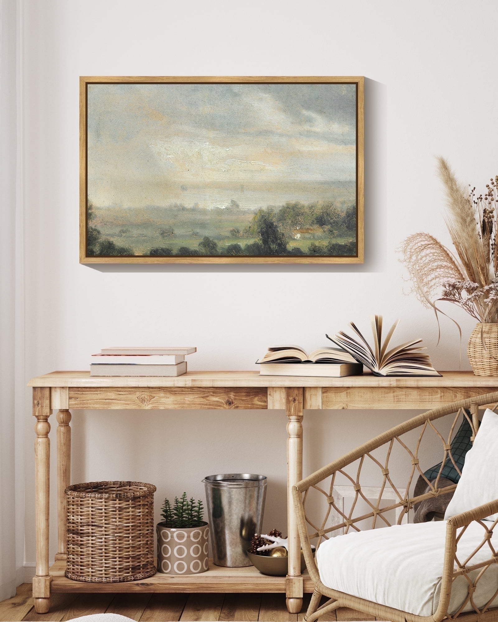 Drsoum Vintage Landscape 16x24in Brown Framed Canvas Wall Art Retro ...