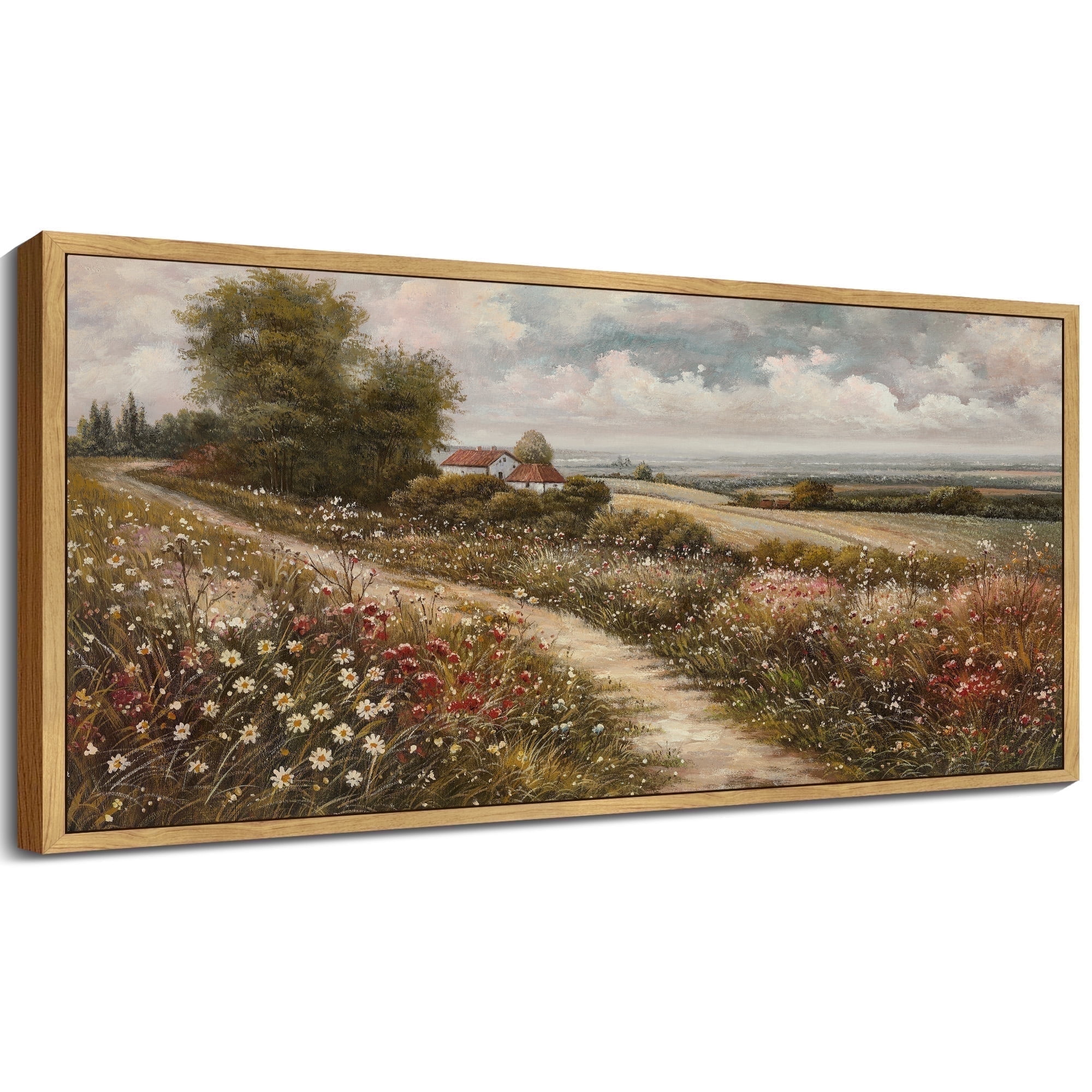 Drsoum Vintage Landscape Wall Art Countryside Meadow Wildflower Field ...