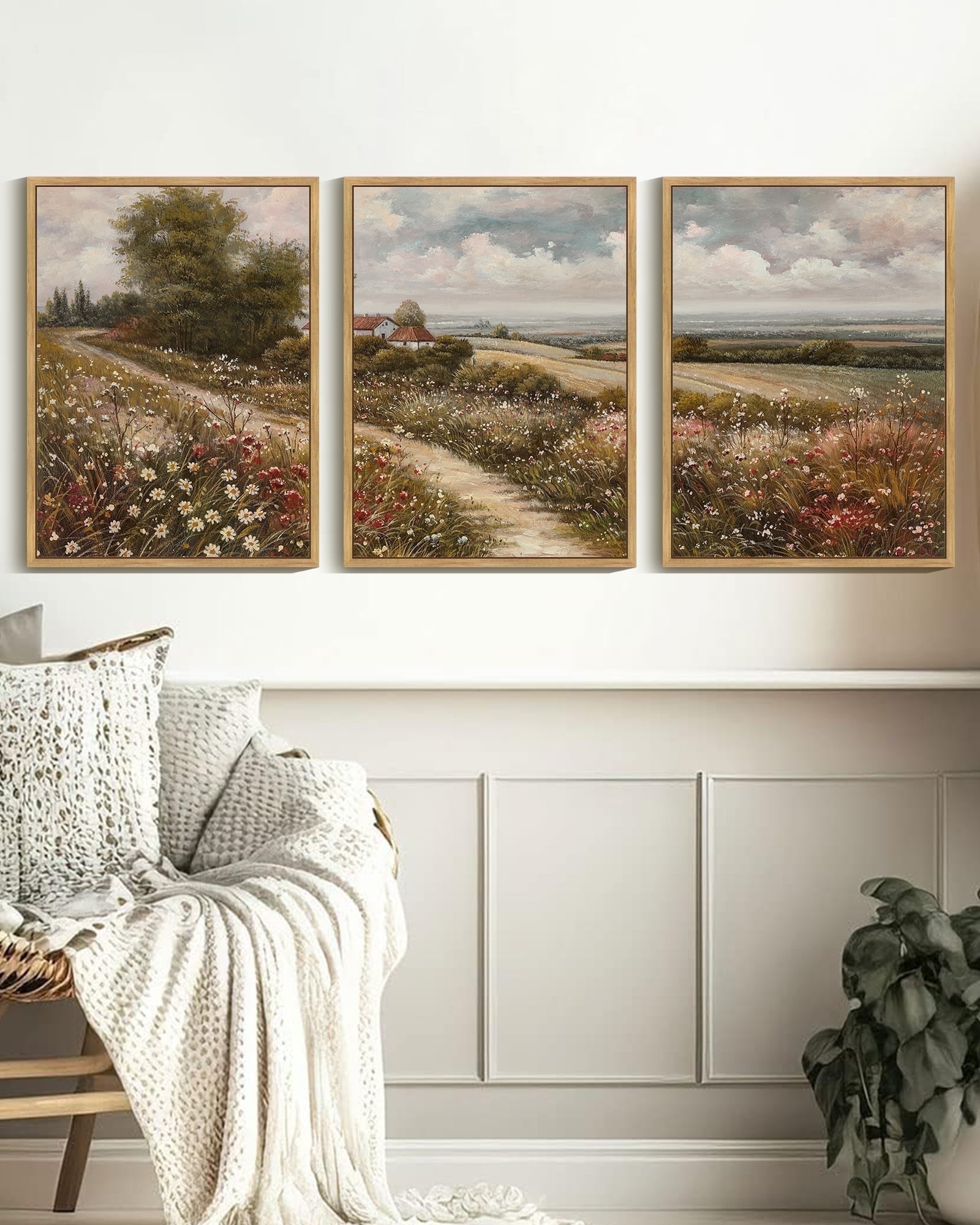 Drsoum Vintage Landscape Wall Art Countryside Meadow Wildflower Field ...