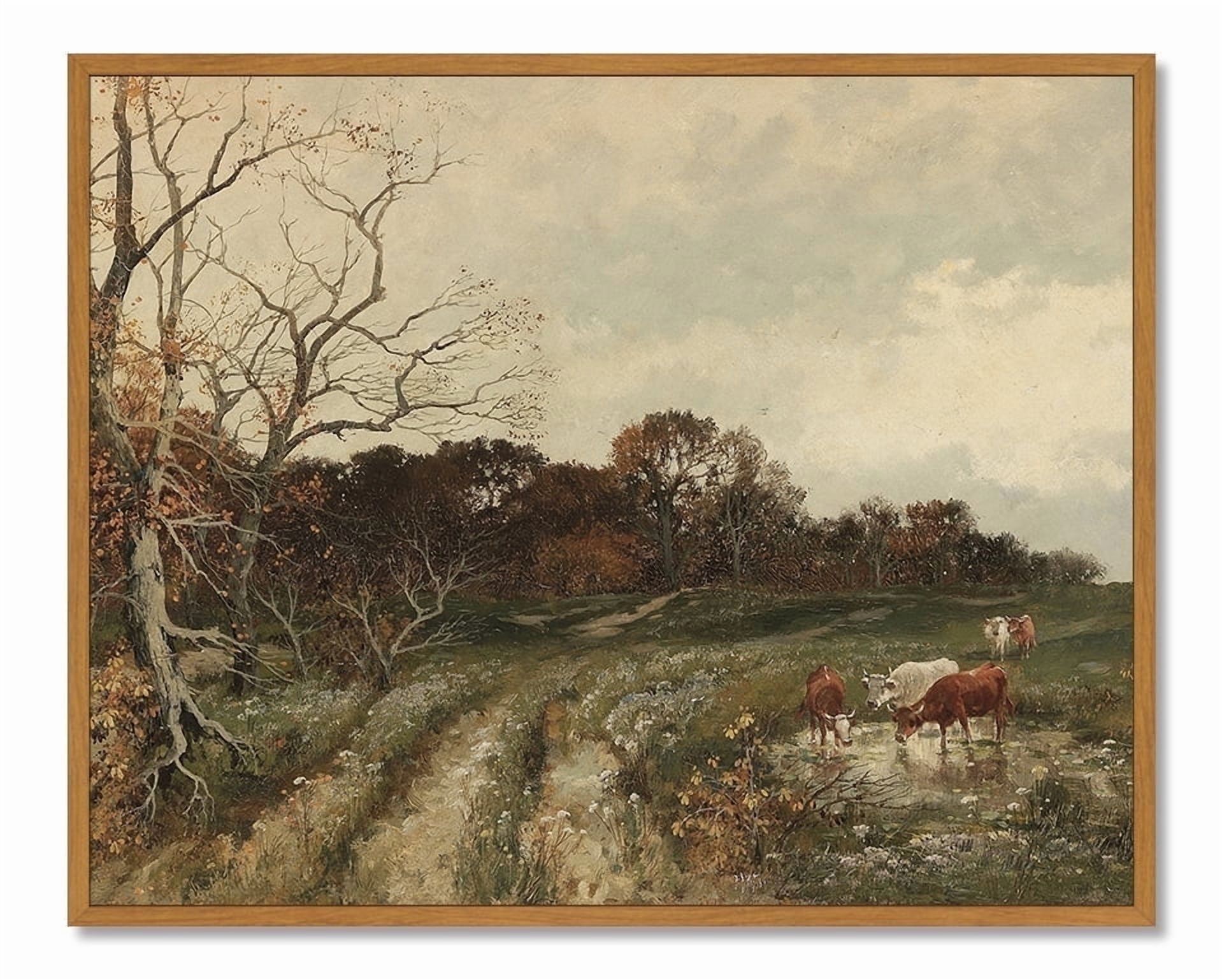 Drsoum Vintage Village Landscape Wall Art Rustic Retro Framed ...