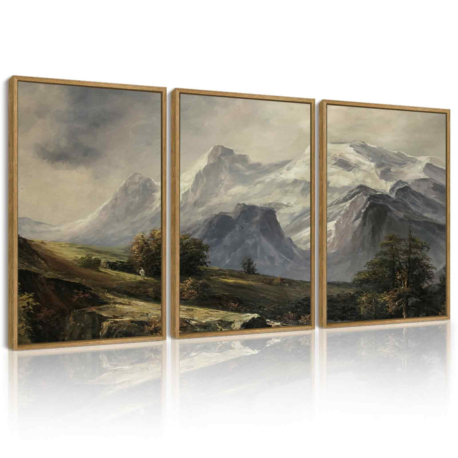 Drsoum Vintage Wall Art 16x24in3pcs Brown Framed Mountain Landscape ...