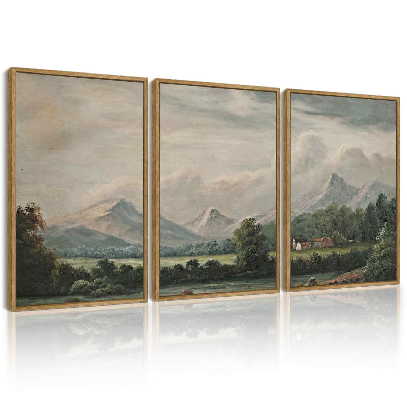 Drsoum Vintage Wall Art 16x24in3pcs Brown Framed Rustic Cottage Country ...