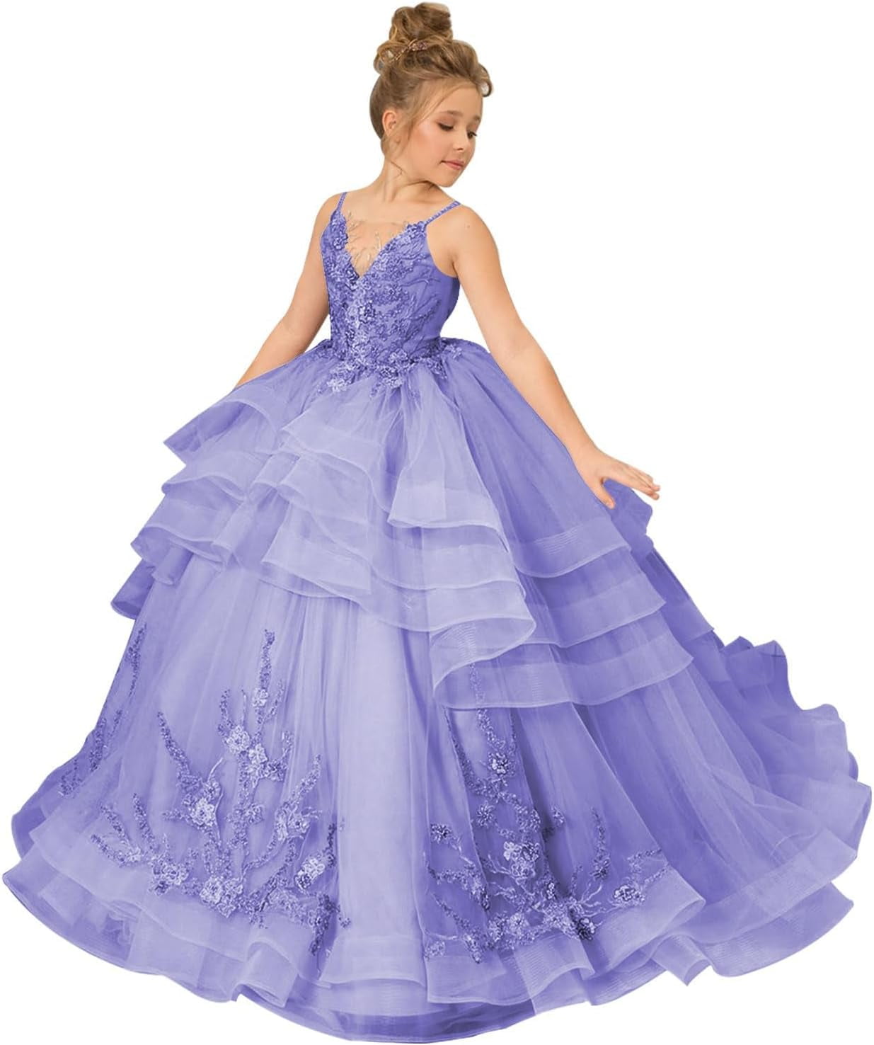 Drtj Flower Girl Dress V-Neck Tulle Appliques Flower Girl Dresses Lace ...