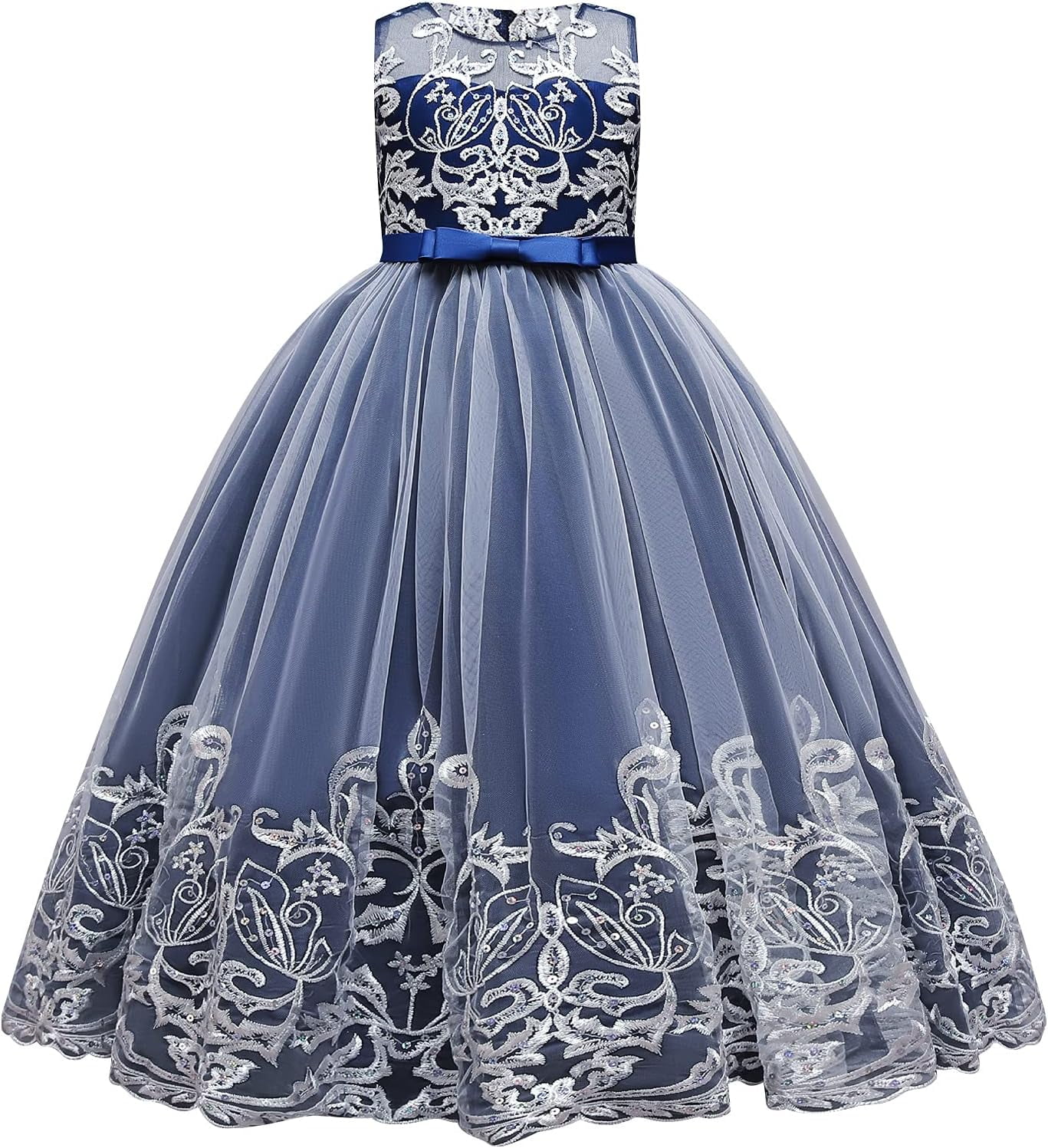 Drtj Flower Girls Floor Length Ball Gown Tulle Applique Lace Dress ...