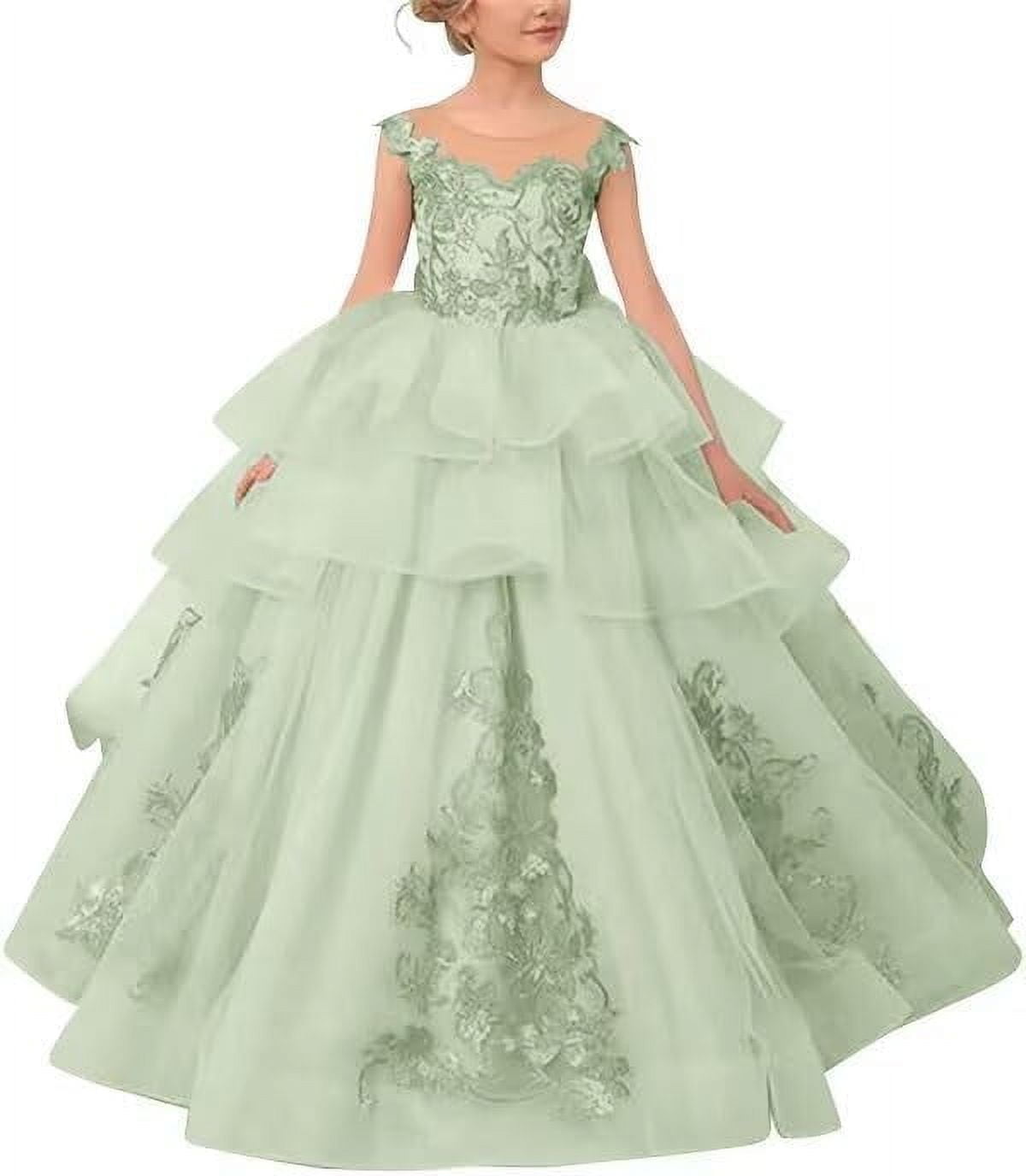 Drtj Girl's Elegant Tulle Flower Girl Dress - Lace Applique First ...