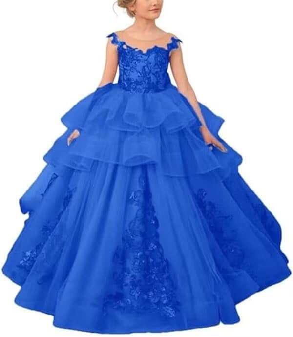 Drtj Girl's Elegant Tulle Flower Girl Dress - Lace Applique First ...
