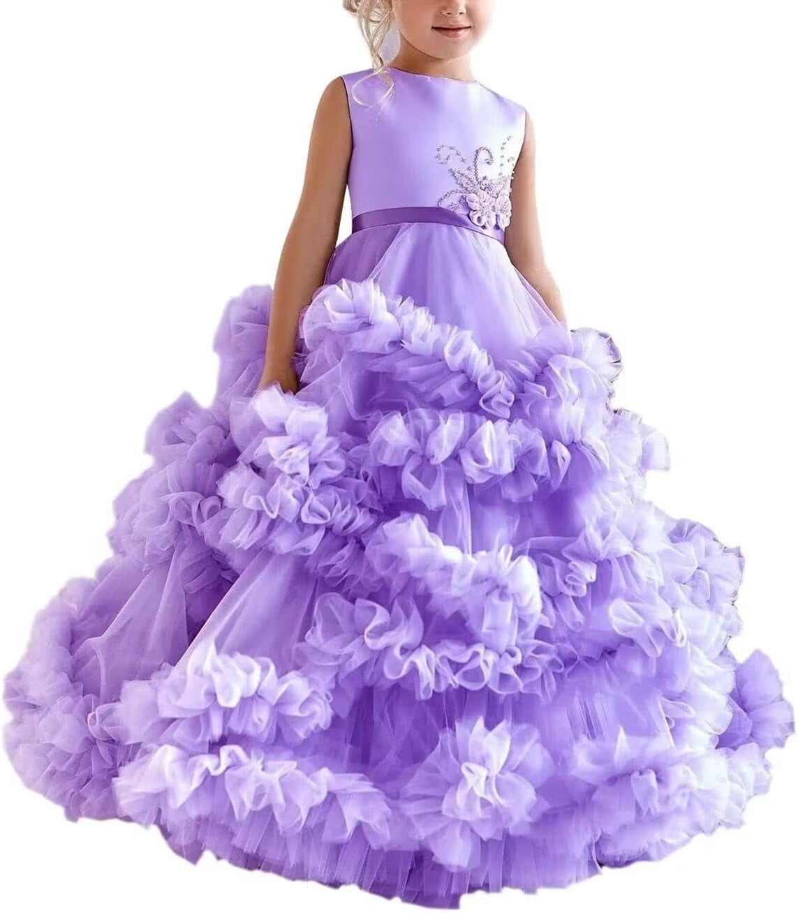 Drtj Girl's Elegant Tulle Flower Girl Dress - Lace & Satin Pageant Gown ...