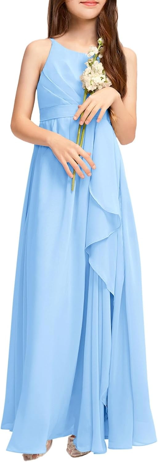 Drtj Girls Chiffon Dresses Formal Sleeveless Junior Bridesmaid Wedding ...