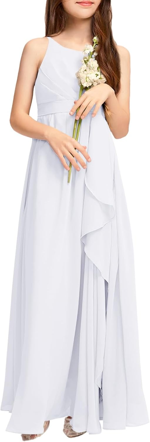Drtj Girls Chiffon Dresses Formal Sleeveless Junior Bridesmaid Wedding ...