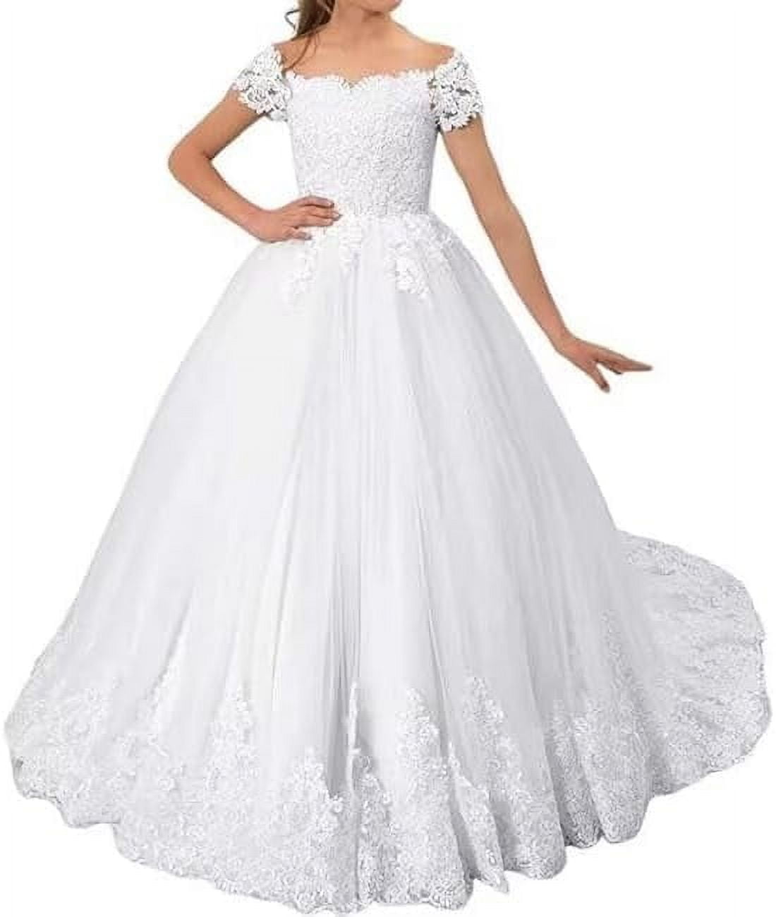 Drtj Girls Off-Shoulder Lace & Tulle Flower Girl Dress – Elegant ...