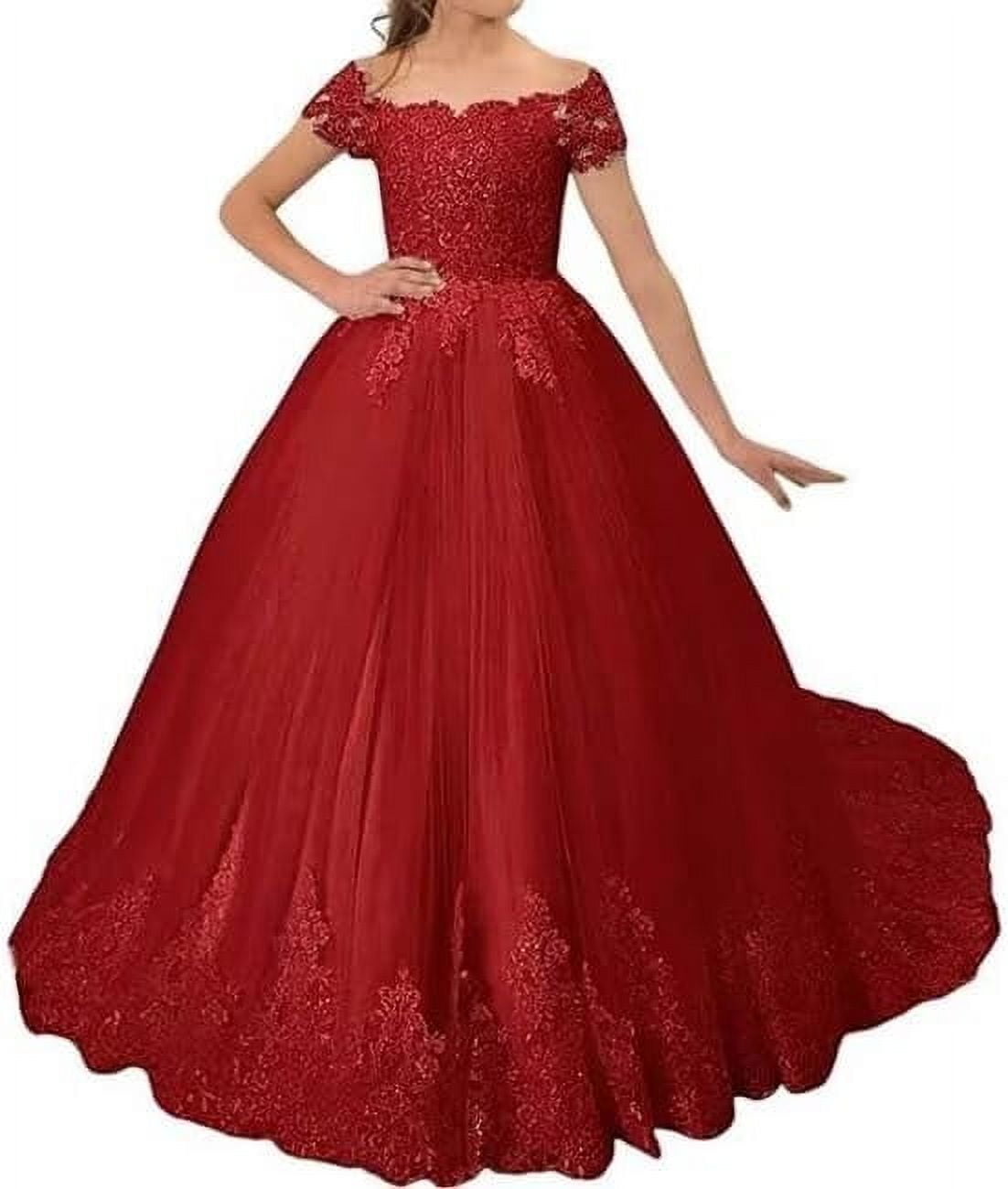 Drtj Girls Off-Shoulder Lace & Tulle Flower Girl Dress – Elegant ...