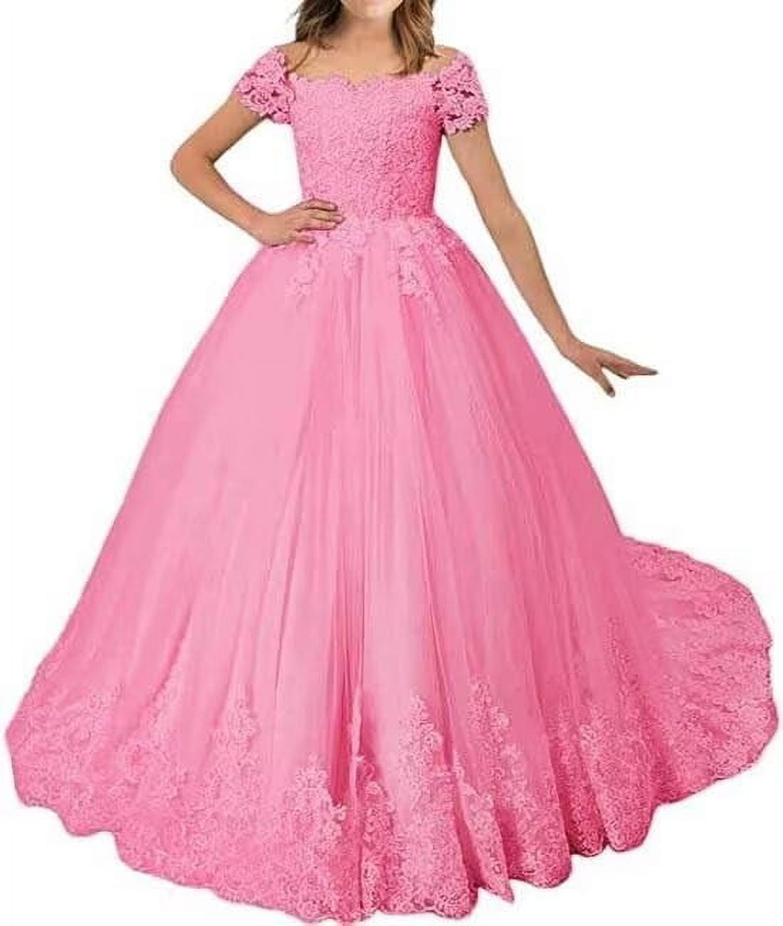 Drtj Girls Off-Shoulder Lace & Tulle Flower Girl Dress – Elegant ...