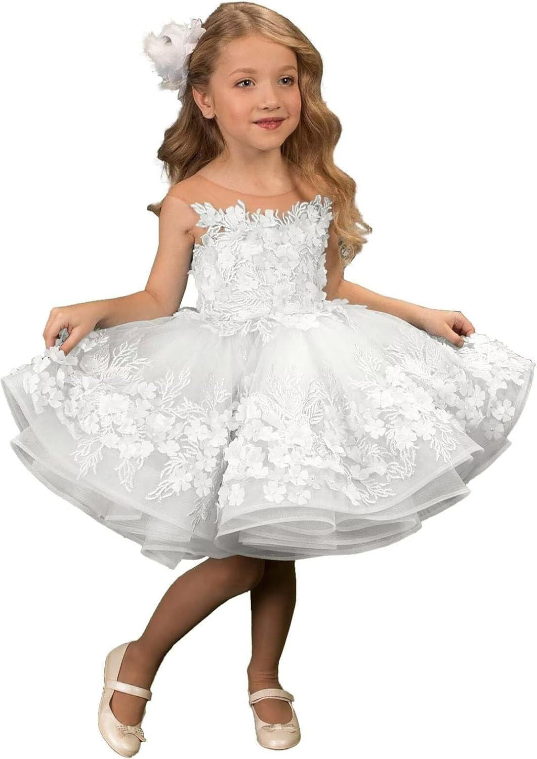 Drtj Girls' Short Flower Girl Dress with 3D Lace Appliques First ...