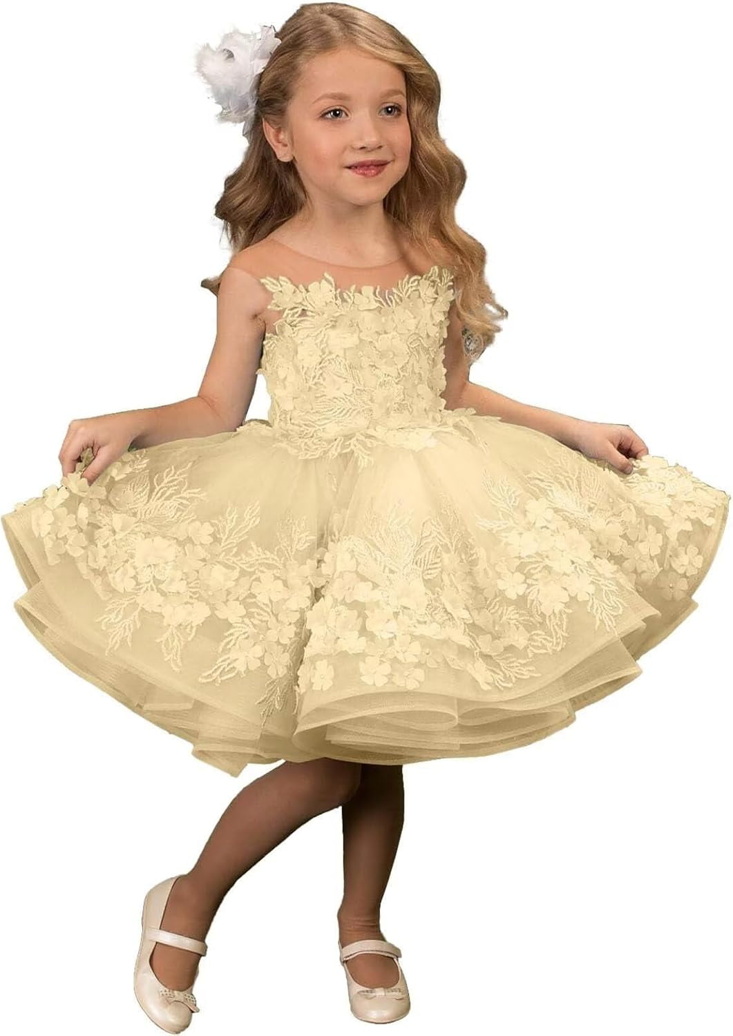 Drtj Girls' Short Flower Girl Dress with 3D Lace Appliques First ...