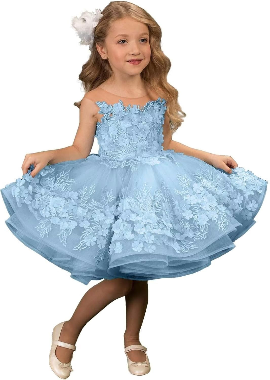 Drtj Girls' Short Flower Girl Dress with 3D Lace Appliques First ...