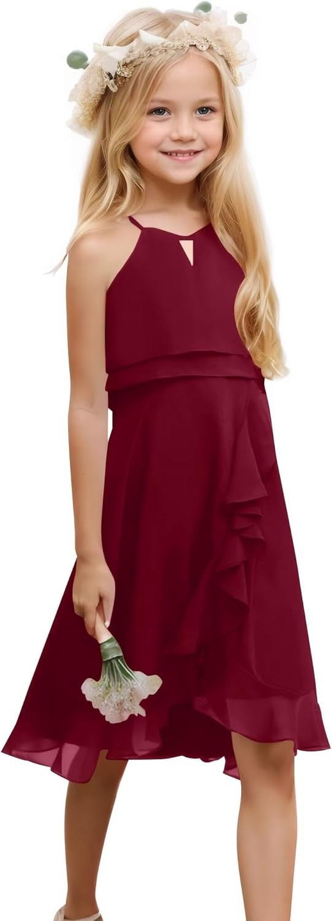 Drtj Kids A-Line Halter Neck Chiffon Junior Bridesmaid Dresses Fancy ...