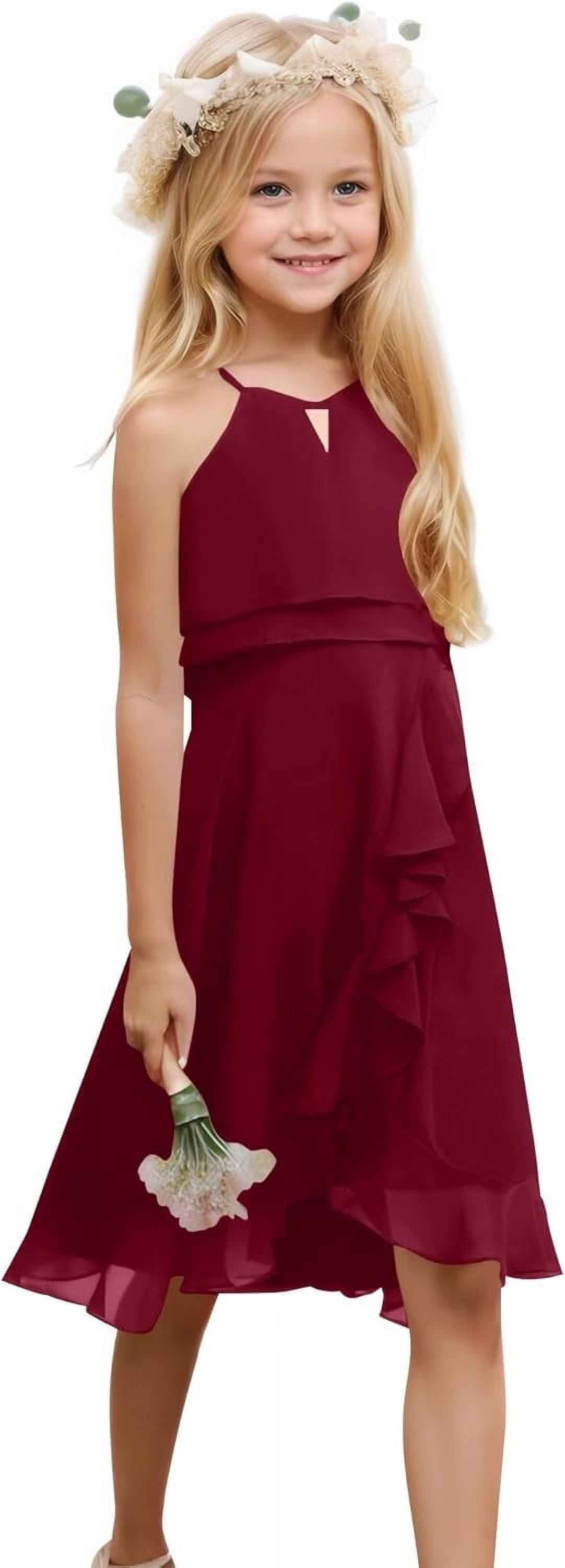 Drtj Kids A-Line Halter Neck Chiffon Junior Bridesmaid Dresses Fancy ...