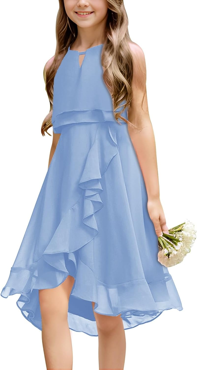Drtj Kids A-Line Halter Neck Chiffon Junior Bridesmaid Dresses Fancy ...
