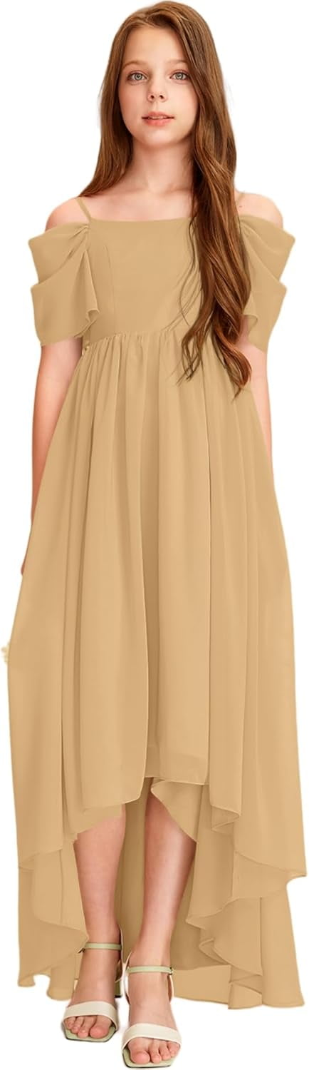 Drtj Kids Junior Bridesmaid Off Shoulder Dresses Asymmetrical Chiffon ...