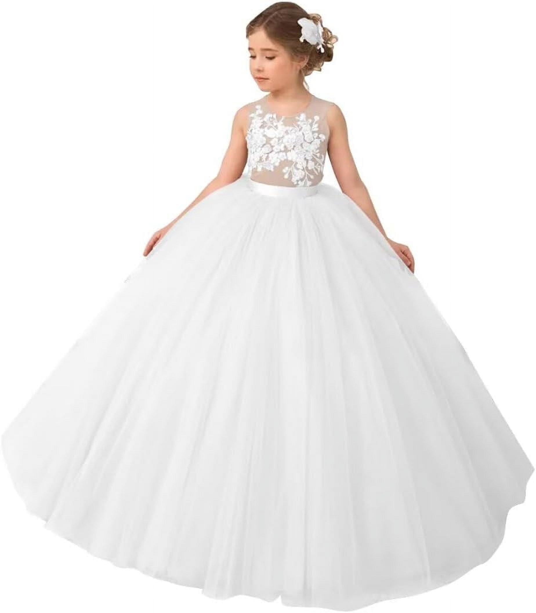 Drtj Lace Applique Flower Girl Dress Elegant Tulle Princess Ball Gown ...