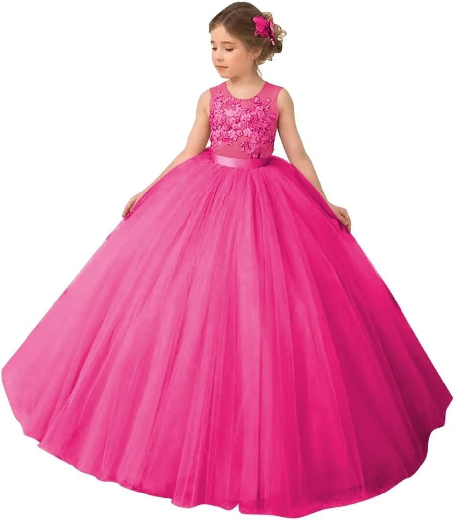 Drtj Lace Applique Flower Girl Dress Elegant Tulle Princess Ball Gown ...