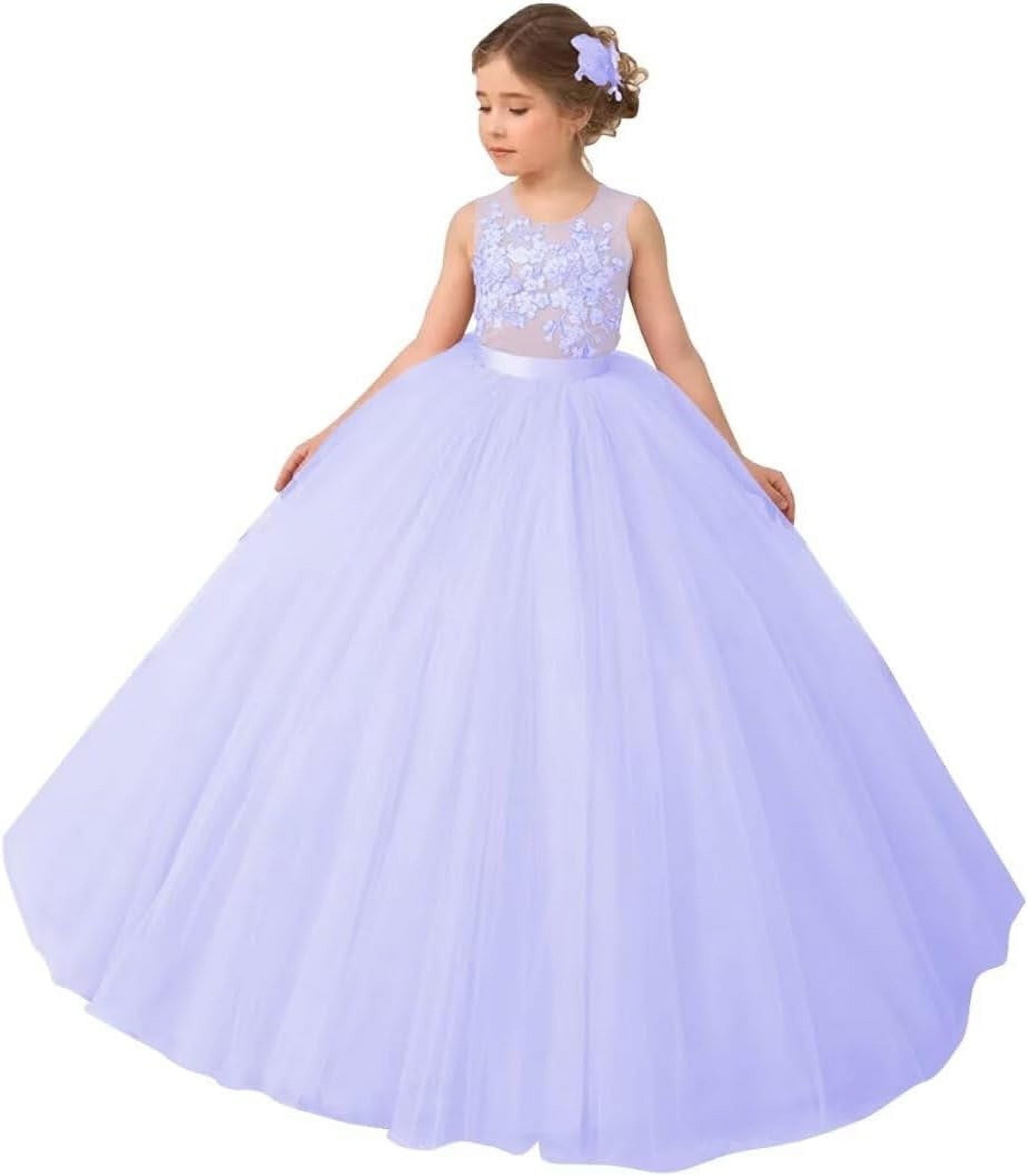Drtj Lace Applique Flower Girl Dress Elegant Tulle Princess Ball Gown ...