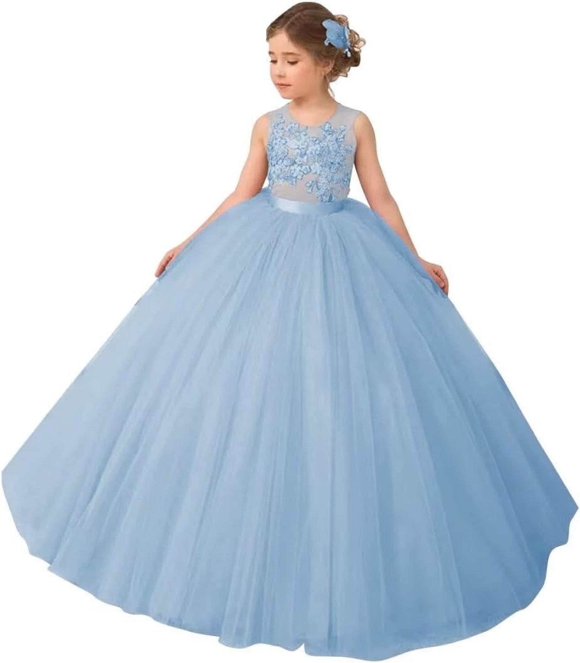 Drtj Lace Applique Flower Girl Dress Elegant Tulle Princess Ball Gown ...