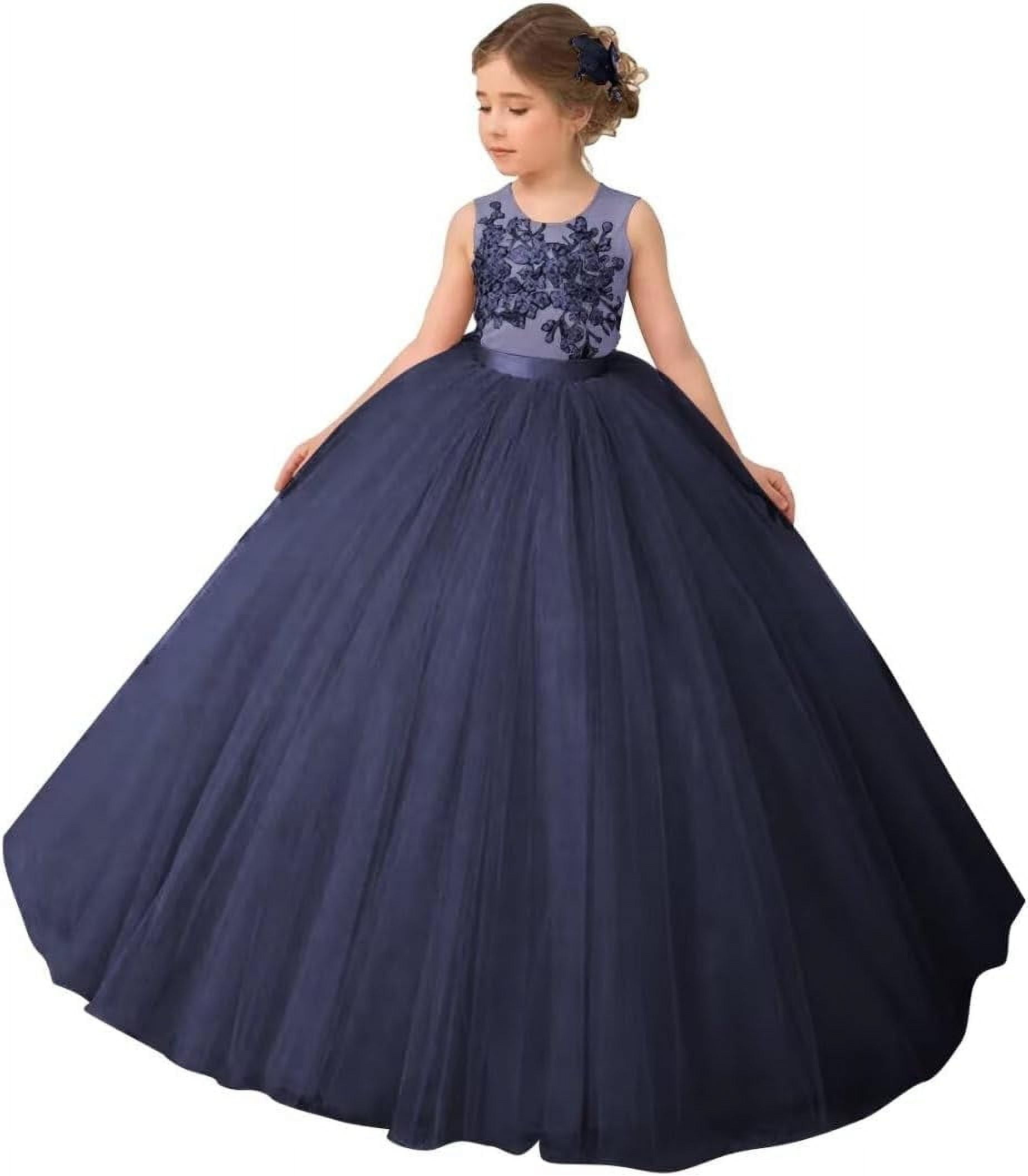 Drtj Lace Applique Flower Girl Dress Elegant Tulle Princess Ball Gown ...