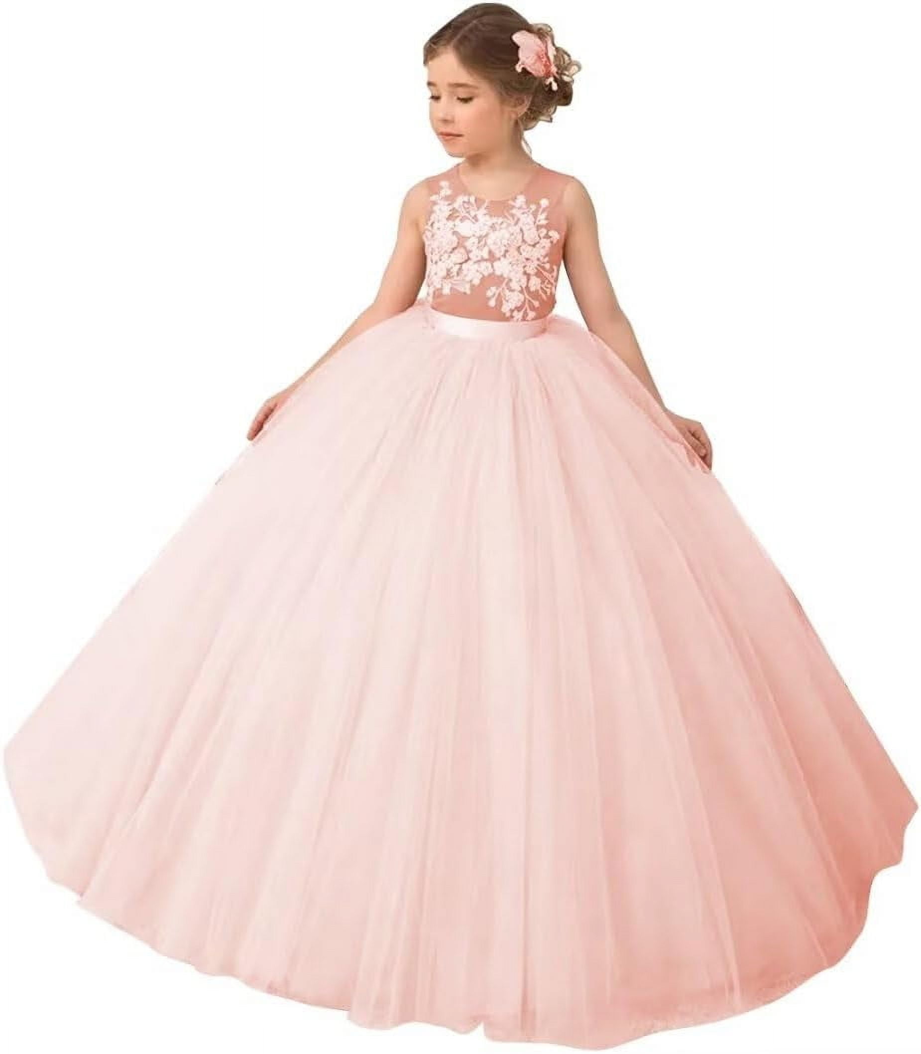 Drtj Lace Applique Flower Girl Dress Elegant Tulle Princess Ball Gown ...
