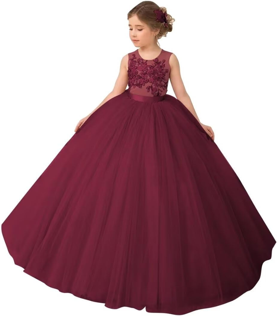 Drtj Lace Applique Flower Girl Dress Elegant Tulle Princess Ball Gown ...