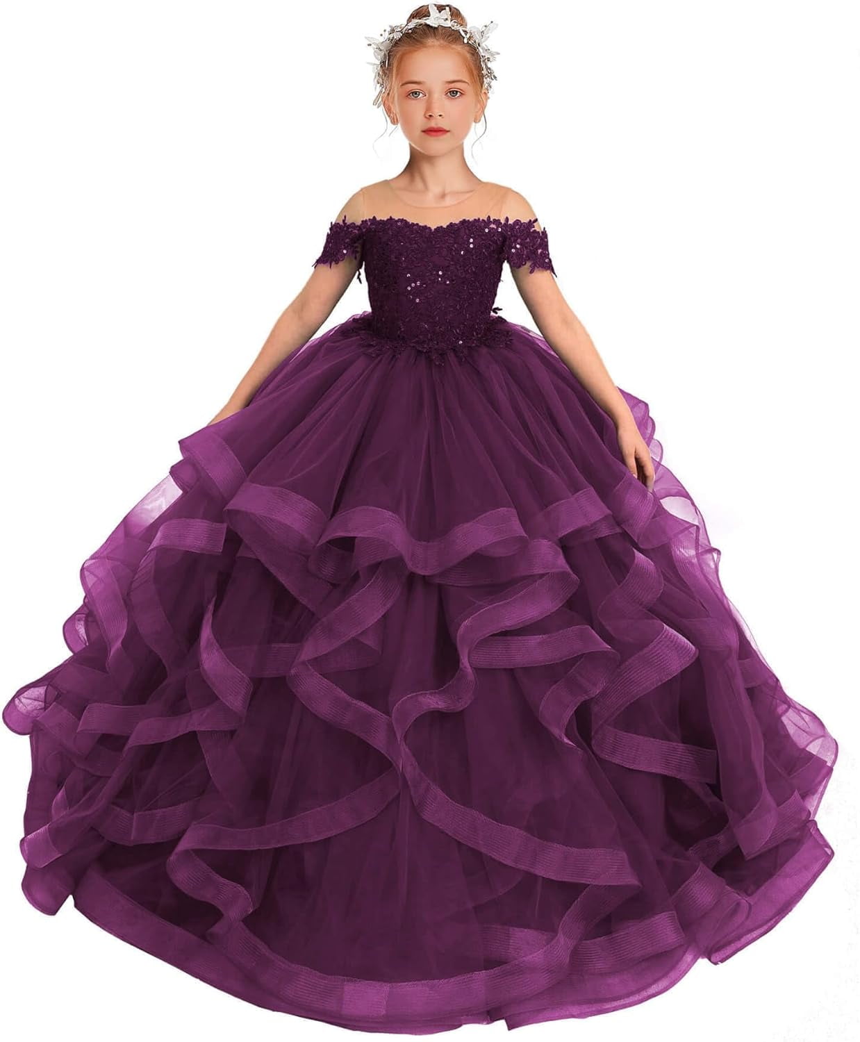 Drtj Lace Flower Girl Dress Sequin Applique Pageant Dresses for Girls ...