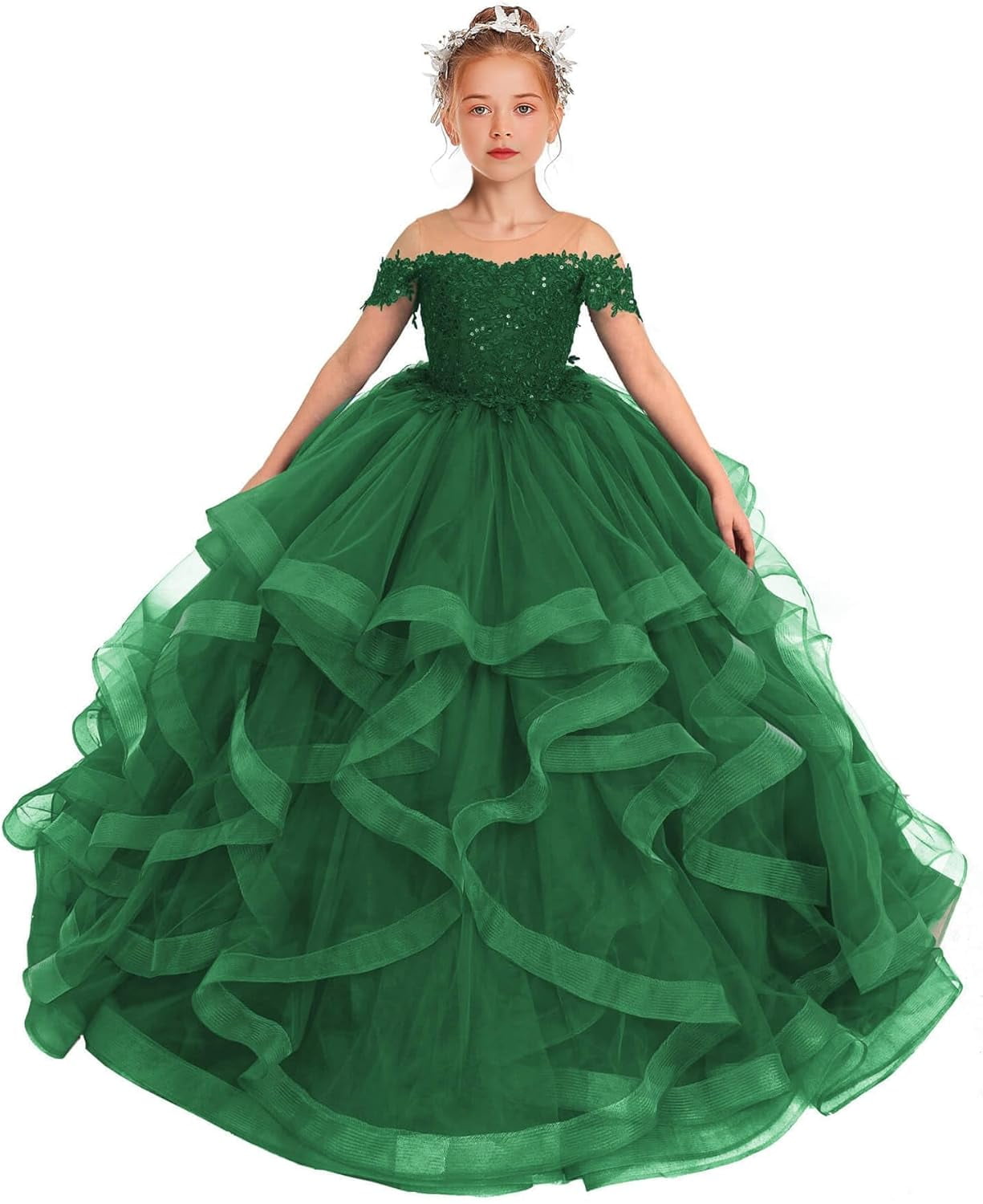 Drtj Lace Flower Girl Dress Sequin Applique Pageant Dresses for Girls ...