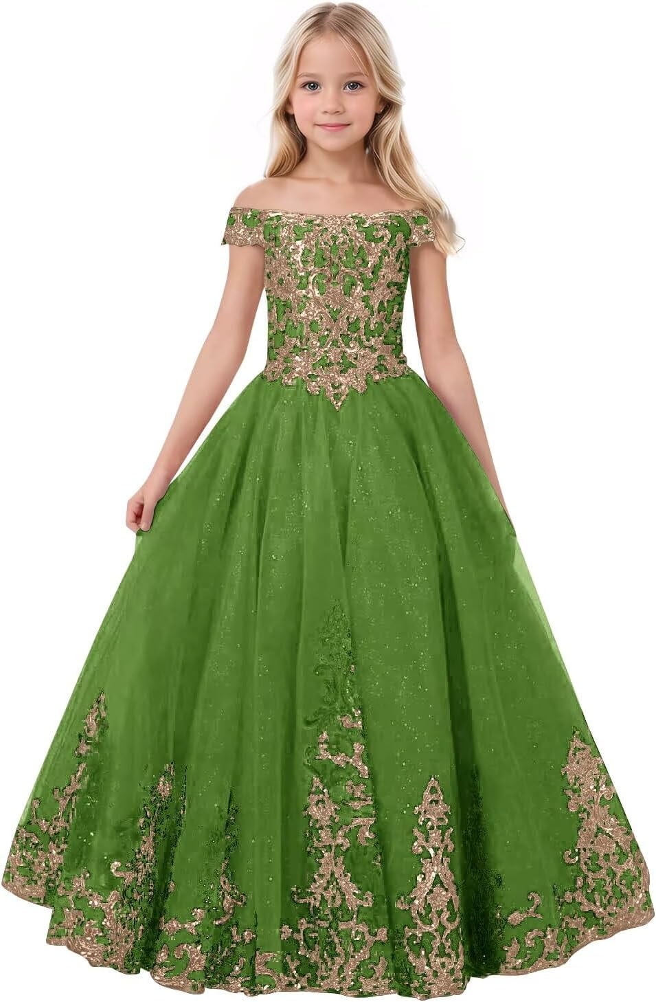 Drtj Off-Shoulder Flower Girl Dress Elegant Tulle Princess Pageant ...