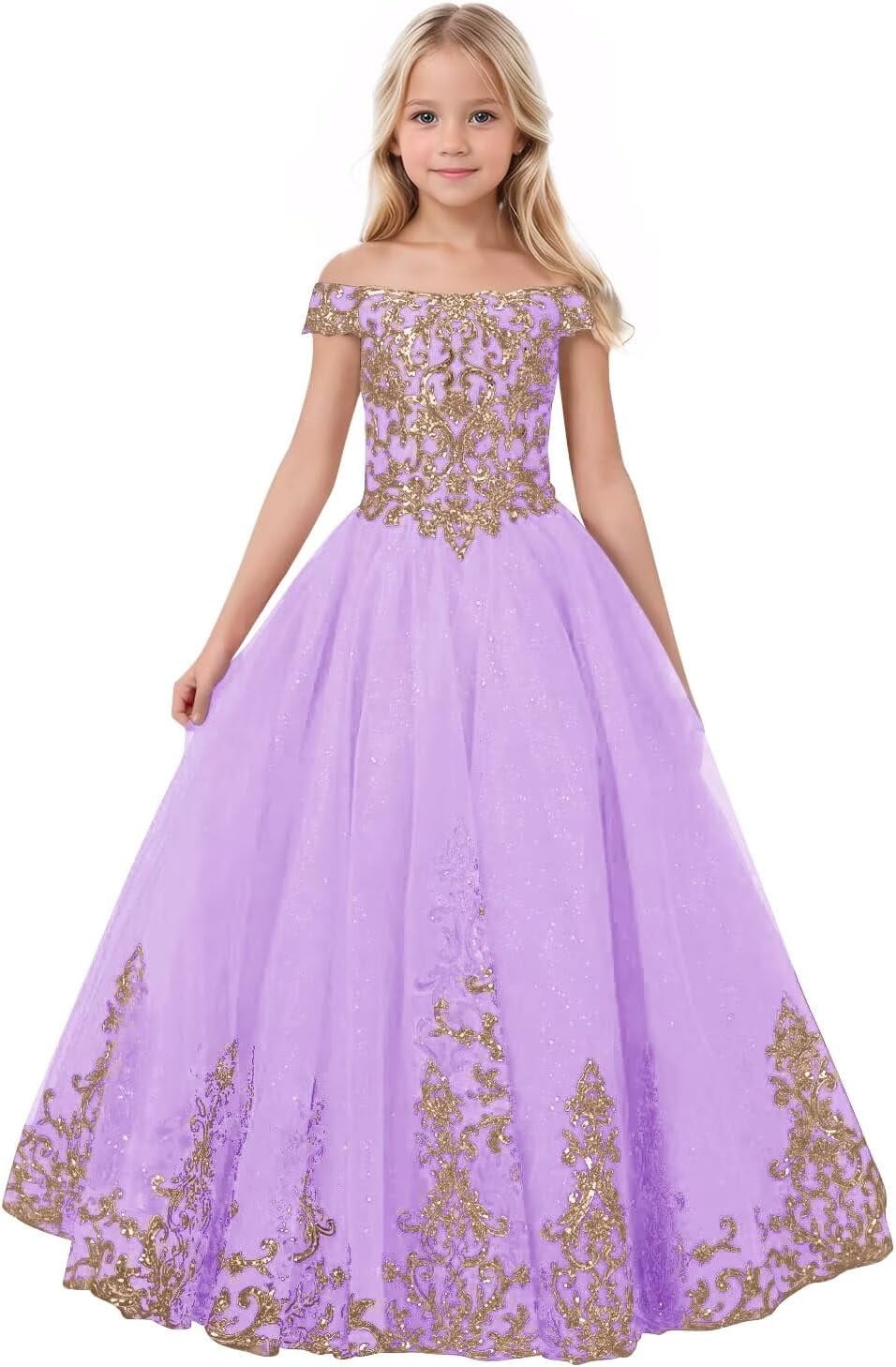 Drtj Off-Shoulder Flower Girl Dress Elegant Tulle Princess Pageant ...