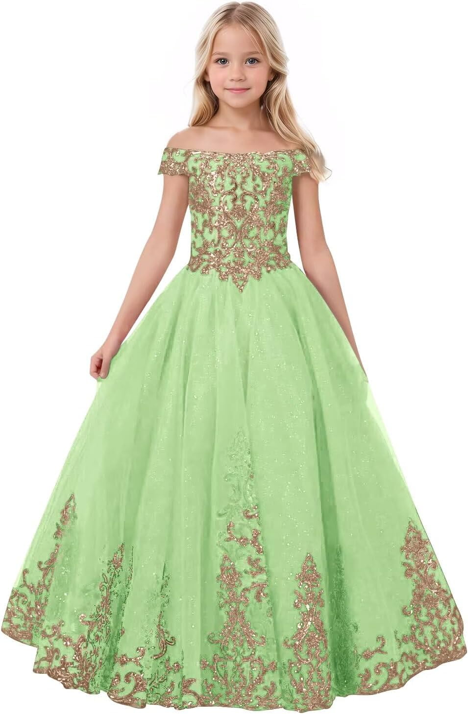Drtj Off-Shoulder Flower Girl Dress Elegant Tulle Princess Pageant ...