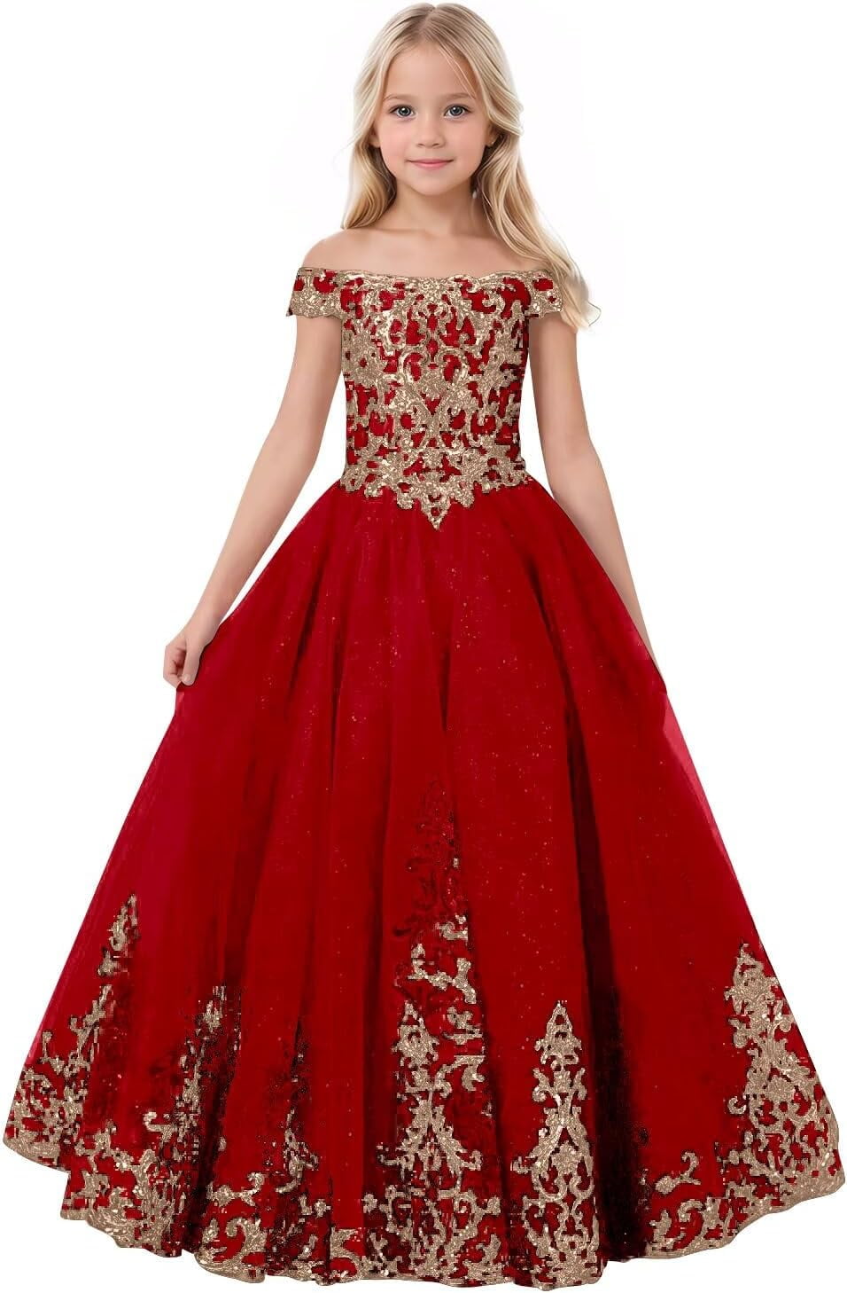 Drtj Off-Shoulder Flower Girl Dress Elegant Tulle Princess Pageant ...