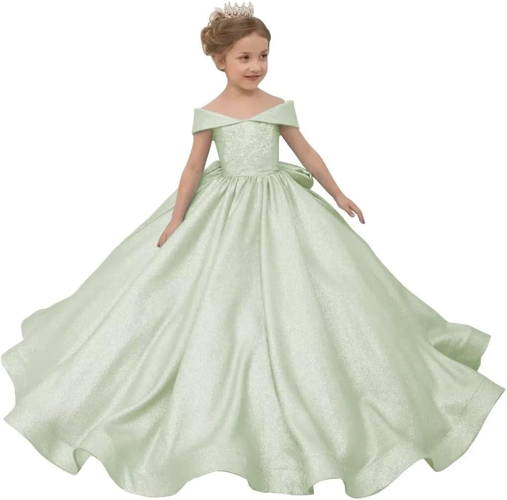 Drtj Satin Flower Girl Dress Off-the-Shoulder First Communion Pageant ...
