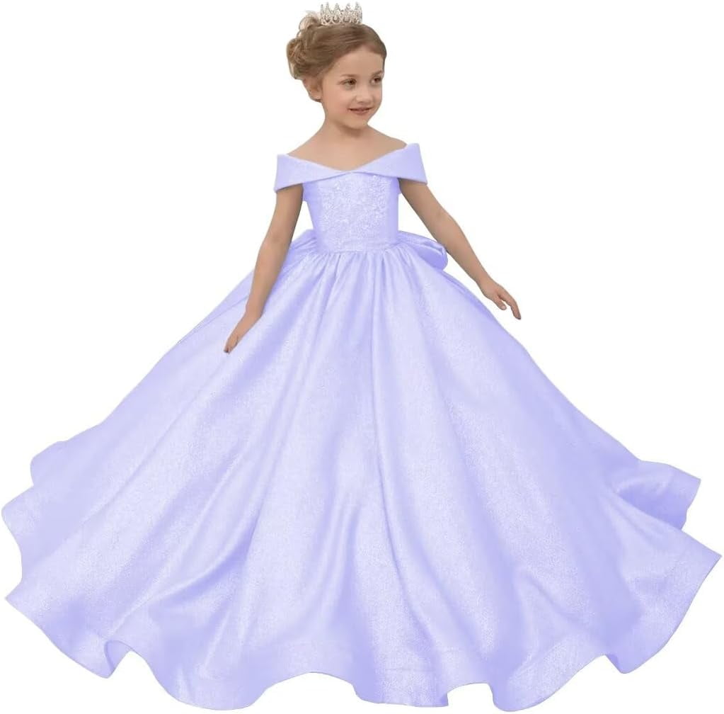 Drtj Satin Flower Girl Dress Off-the-Shoulder First Communion Pageant ...
