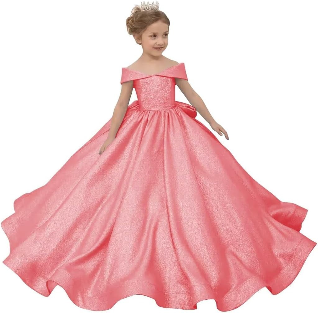 Drtj Satin Flower Girl Dress Off-the-Shoulder First Communion Pageant ...
