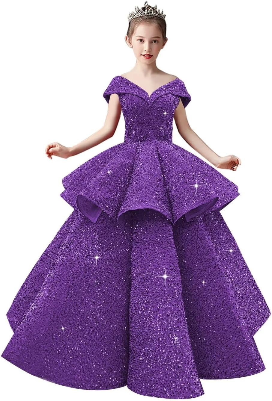 Drtj Toddler Teenager Flower Girl Strapless Multi Layered Gowns Glitter ...