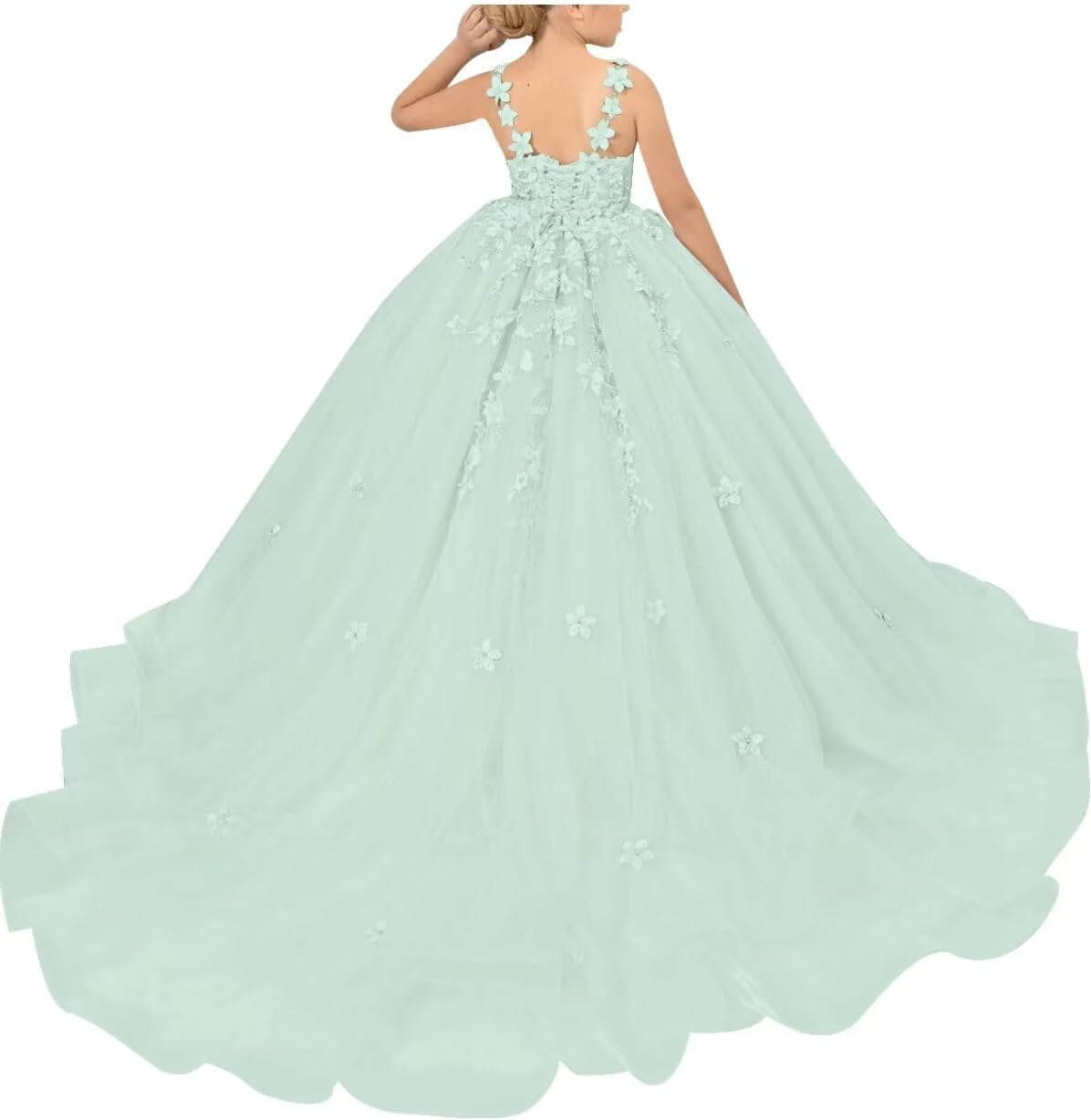 Drtj Tulle Flower Girl Dresses Wedding Floral Appliques Princess ...