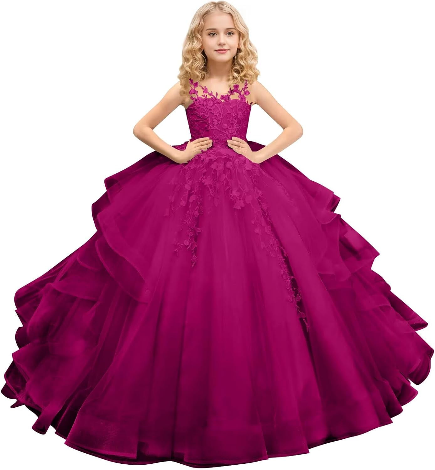 Drtj Tulle Flower Girl Maxi Dresses Princess Pageant Dress Wedding ...