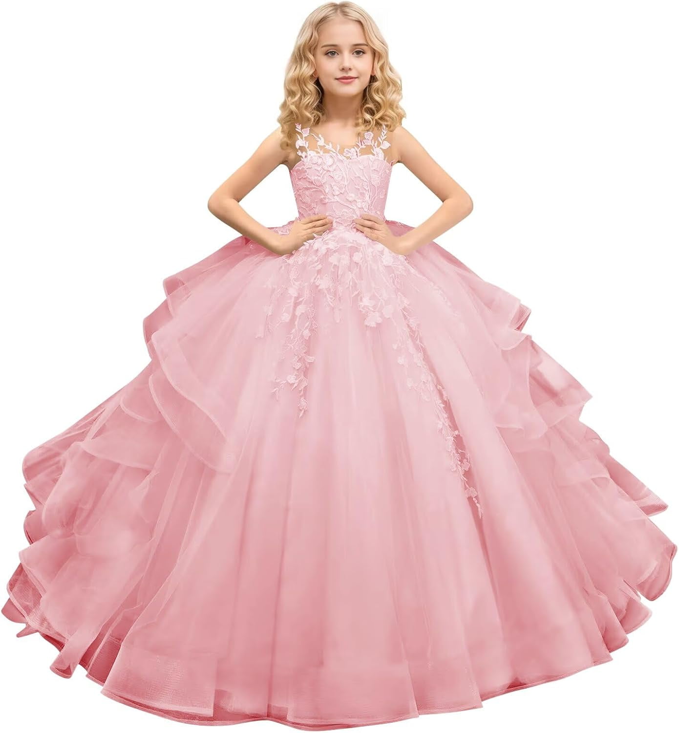 Drtj Tulle Flower Girl Maxi Dresses Princess Pageant Dress Wedding ...