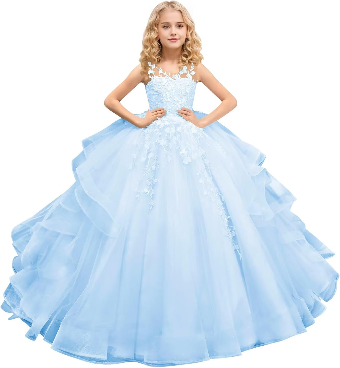 Drtj Tulle Flower Girl Maxi Dresses Princess Pageant Dress Wedding ...