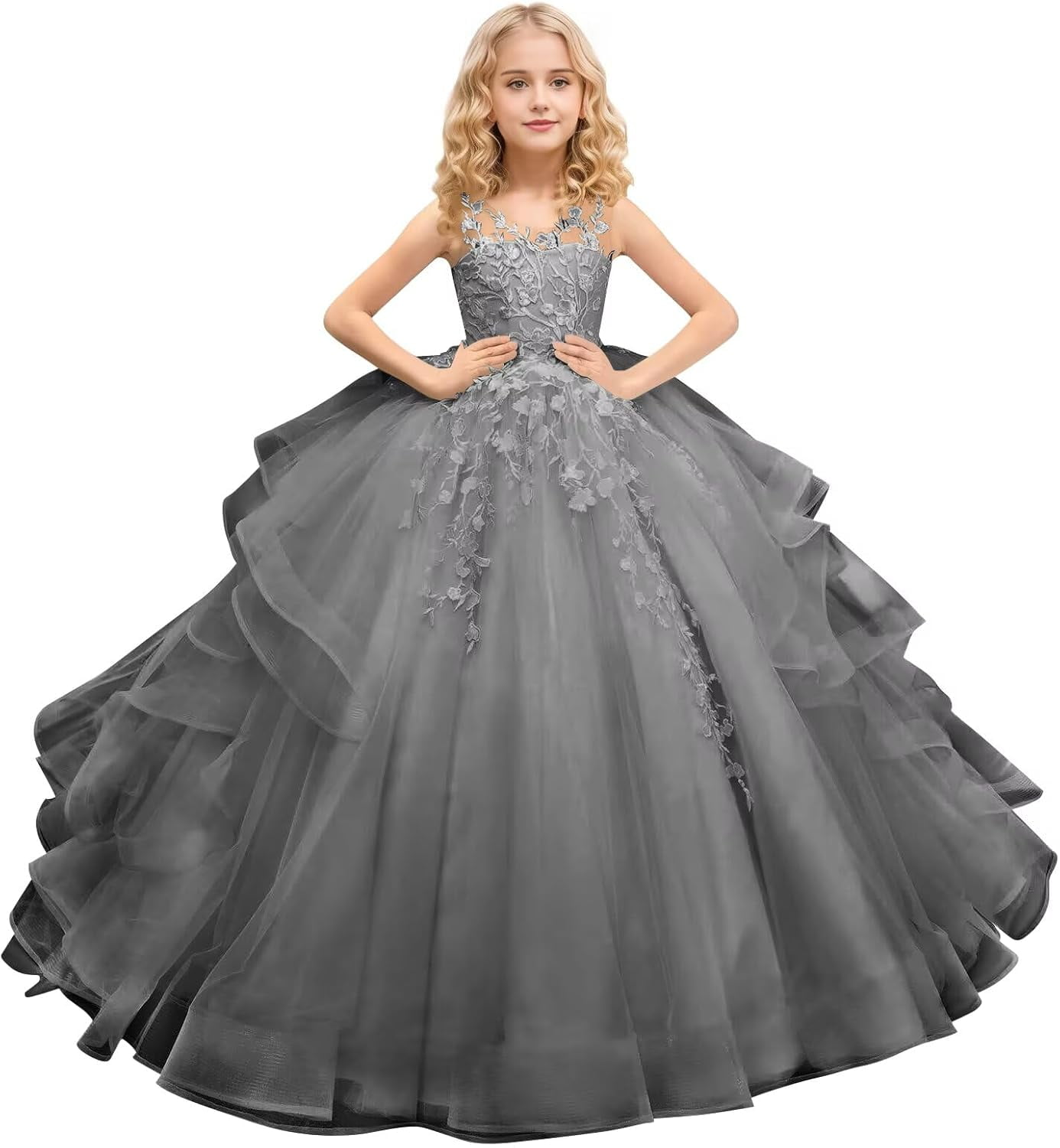 Drtj Tulle Flower Girl Maxi Dresses Princess Pageant Dress Wedding ...