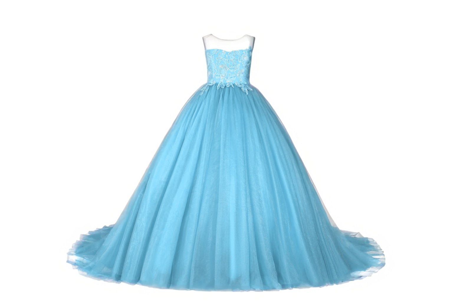 Drtj Tulle Flower Girl Princess Wedding Lace Applique Pageant Dresses ...