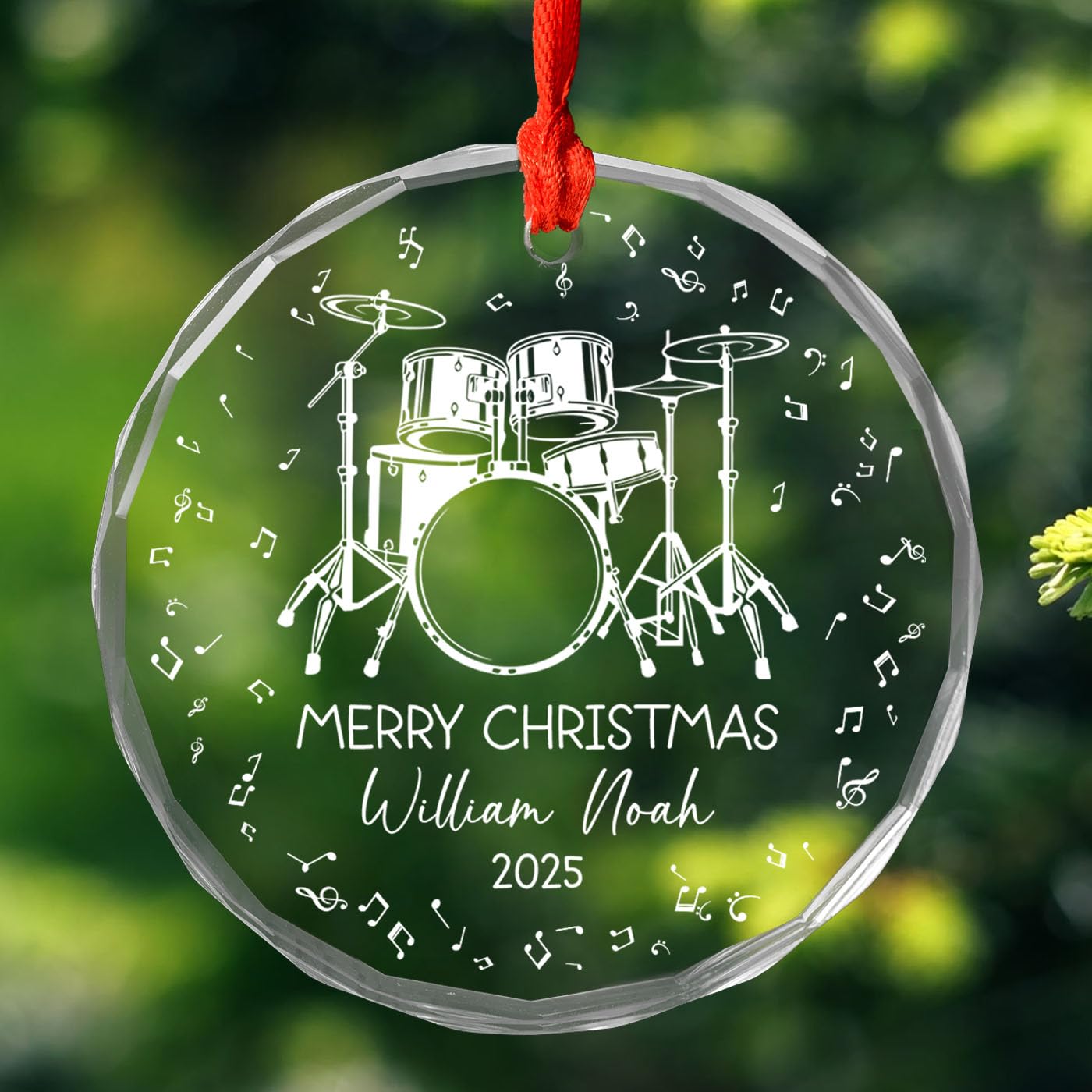 Drum Bat Glass Christmas Ornament 2025, Personalized Year/Text/Name ...