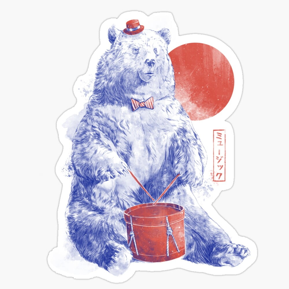 Drum Bear - Watercolor Pastel Music Wild Animal Aesthetic Gift Sticker ...