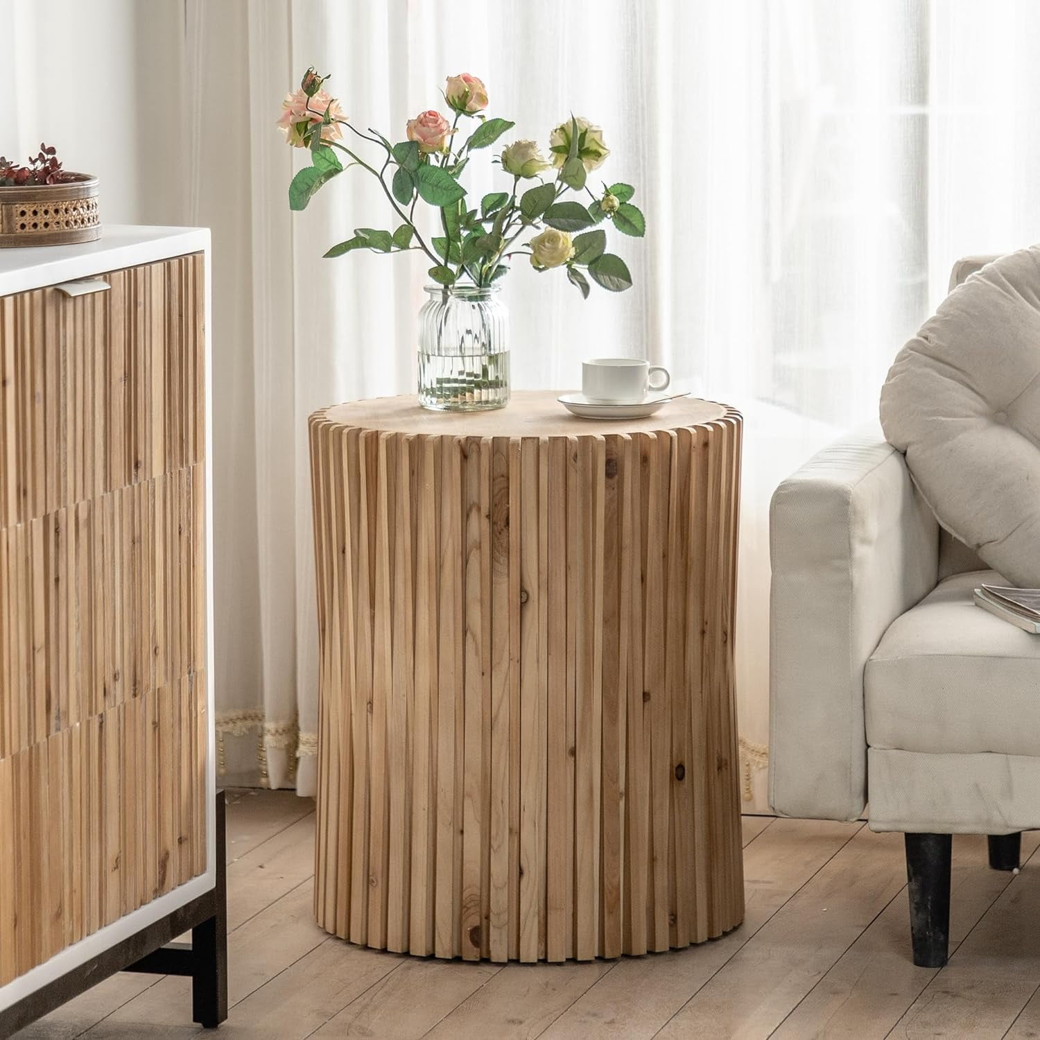 Drum Coffee Table Round - Fluted Coffee Table with Vertical Texture ...