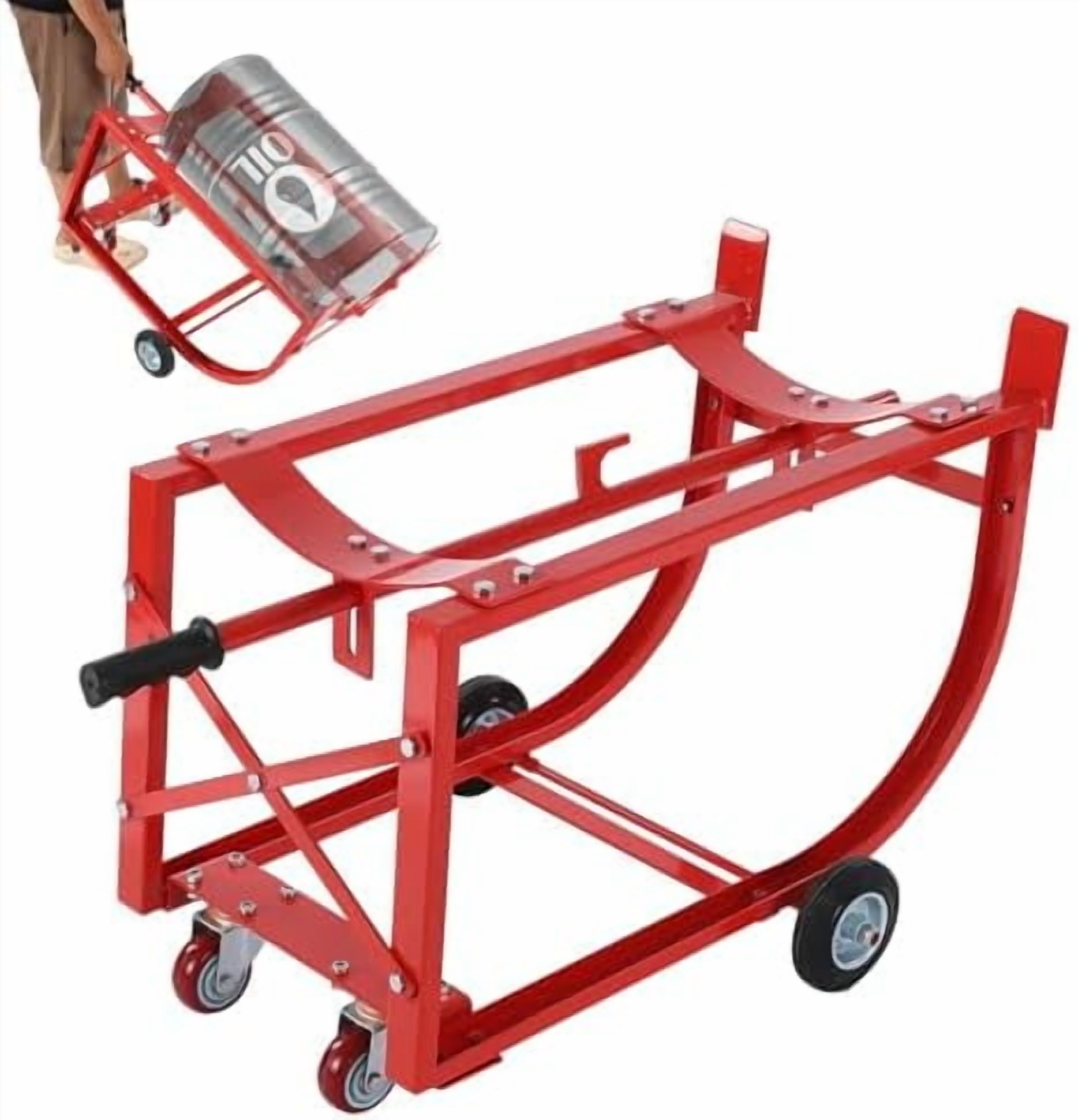 Drum Cradle with Wheels, 55 Gallon Movable Drum Stand, Tilting Oil Drum ...